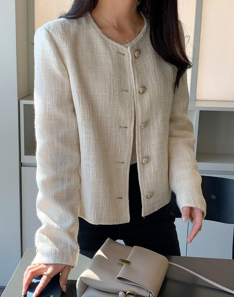 Lightweight Tweed Collarless Jacket | The best Coats & Jackets – HOLIHOLIC